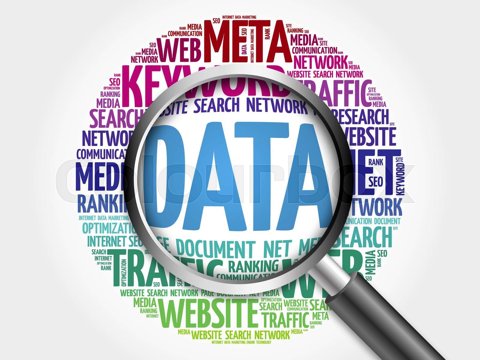 DATA word cloud with magnifying glass | Stock image | Colourbox