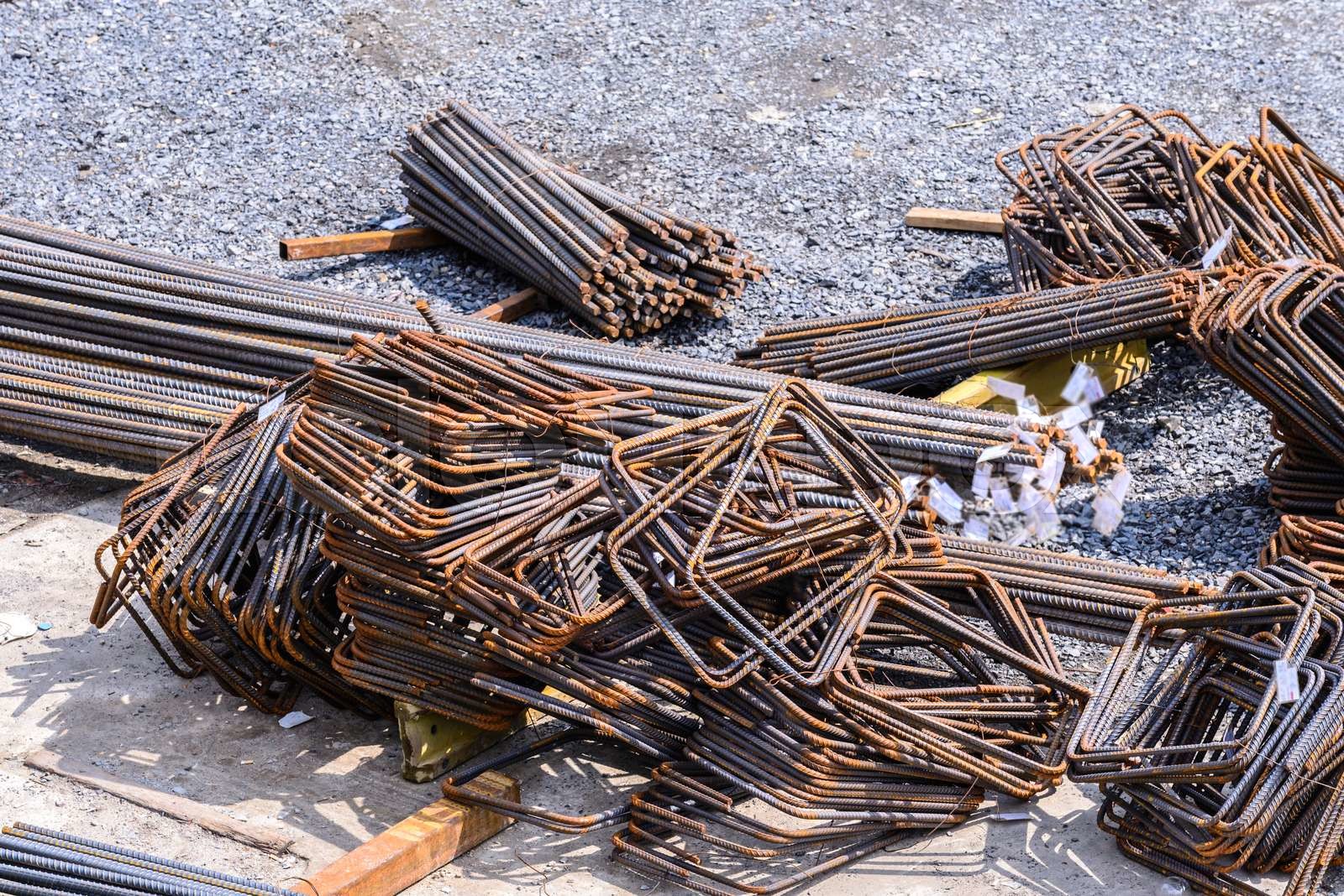 Rusty rebar for concrete reinforcement at construction site. | Stock ...