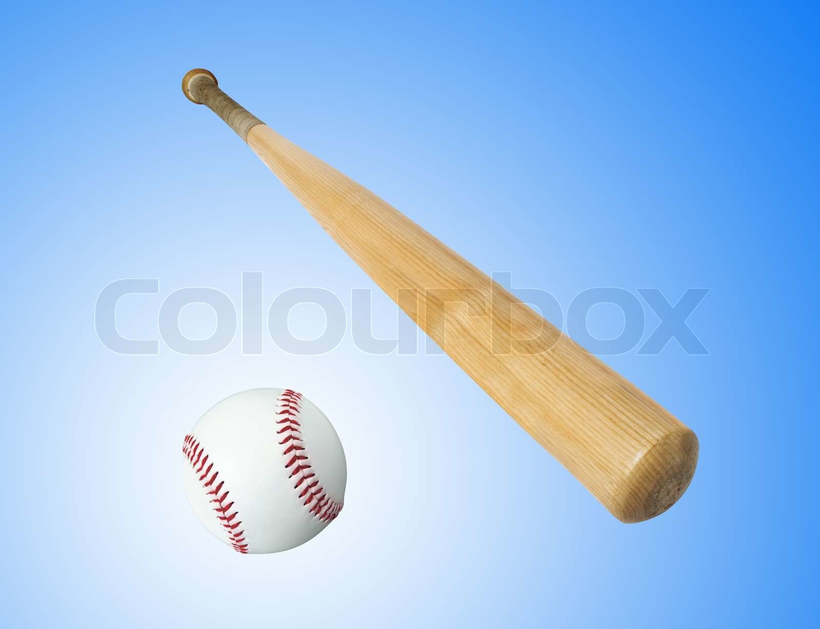 Wooden baseball bat and ball isolated on white | Stock image | Colourbox
