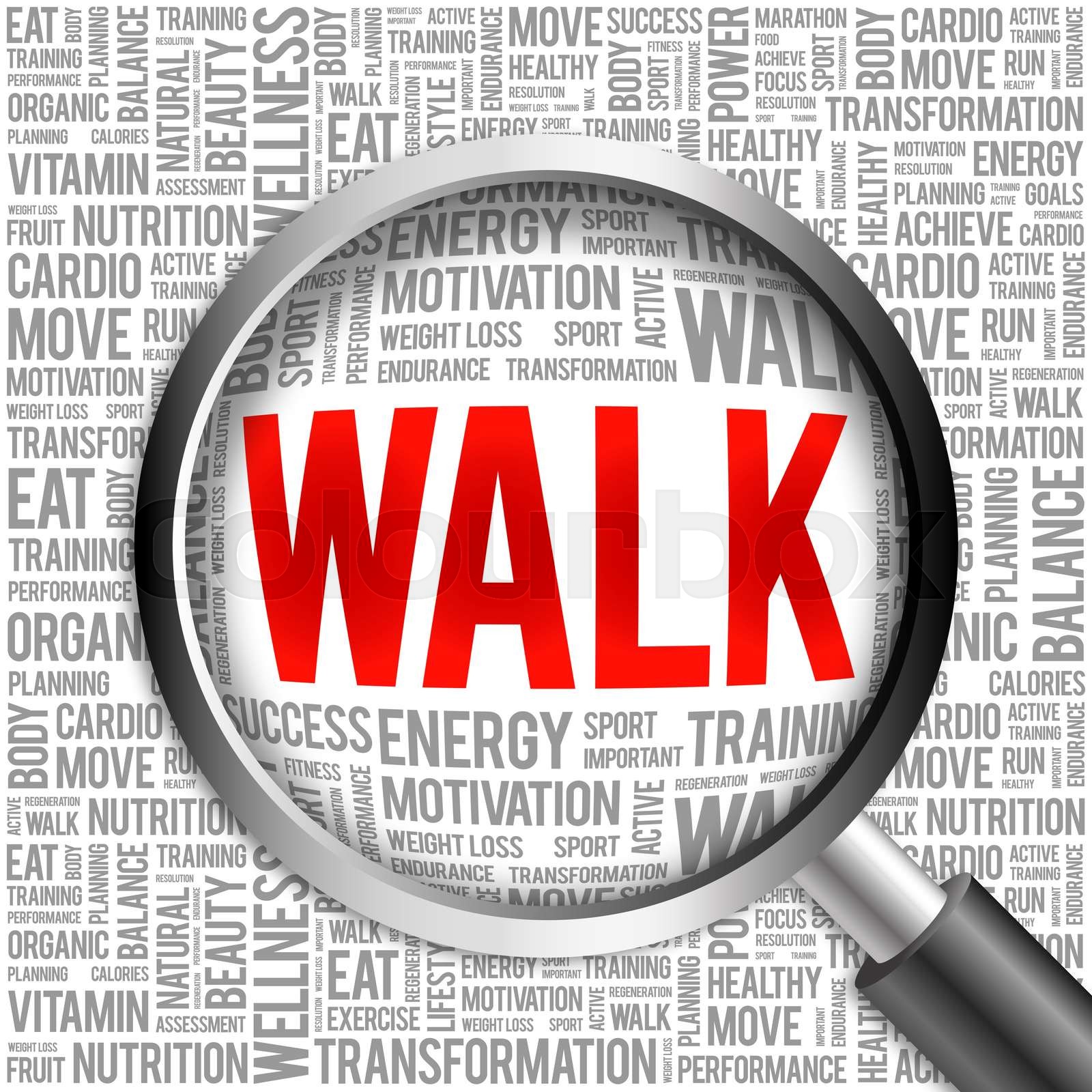WALK word cloud with magnifying glass | Stock image | Colourbox