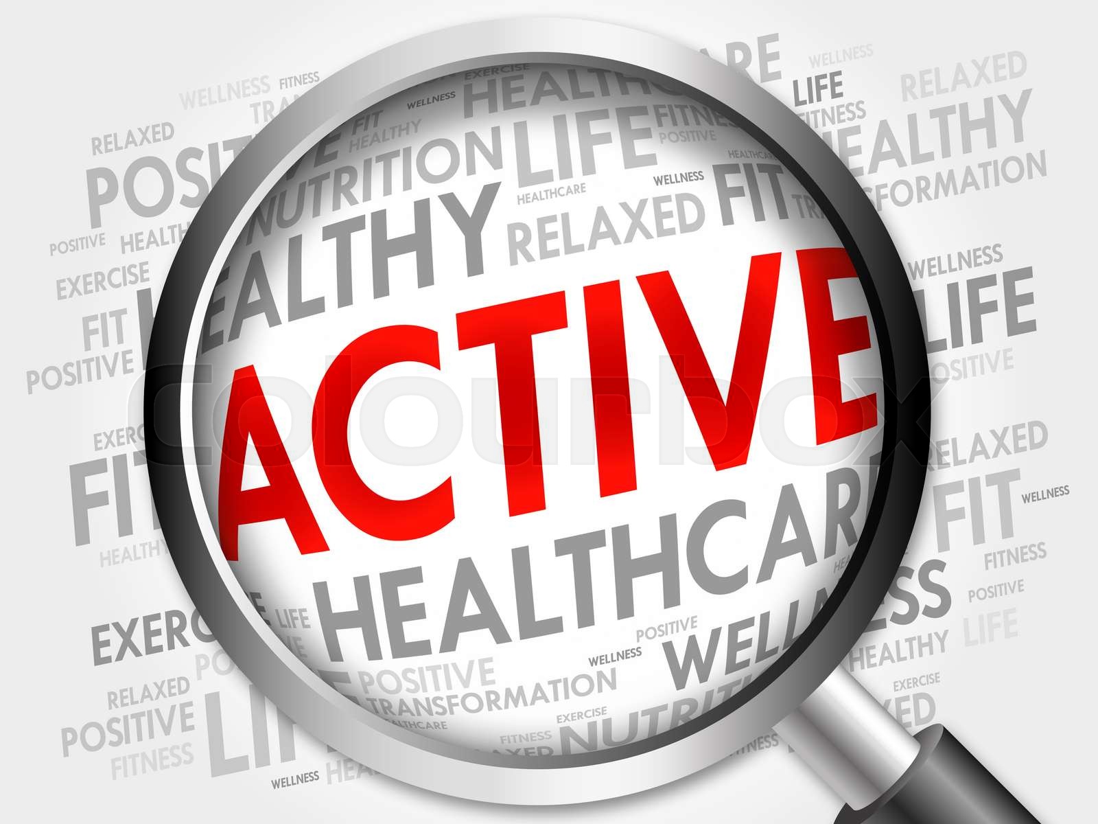 ACTIVE word cloud with magnifying glass | Stock image | Colourbox