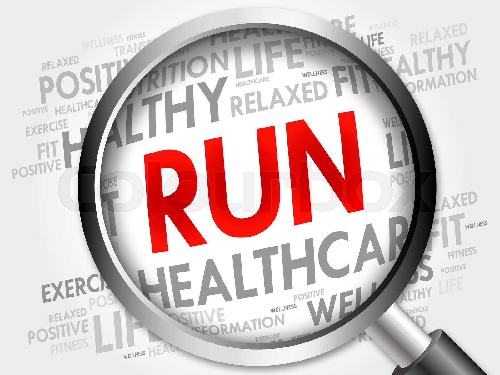 RUN word cloud with magnifying glass | Stock image | Colourbox