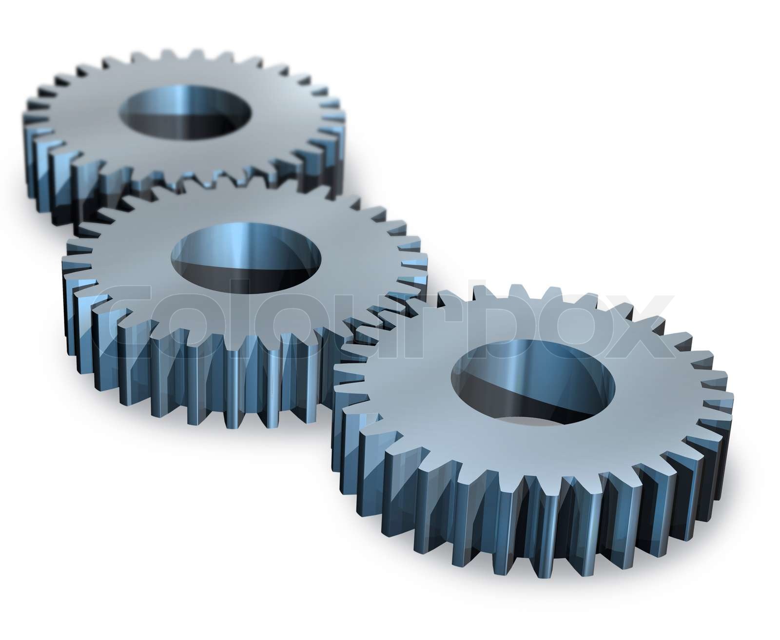 Mechanism of three metal gear wheels working together | Stock image ...