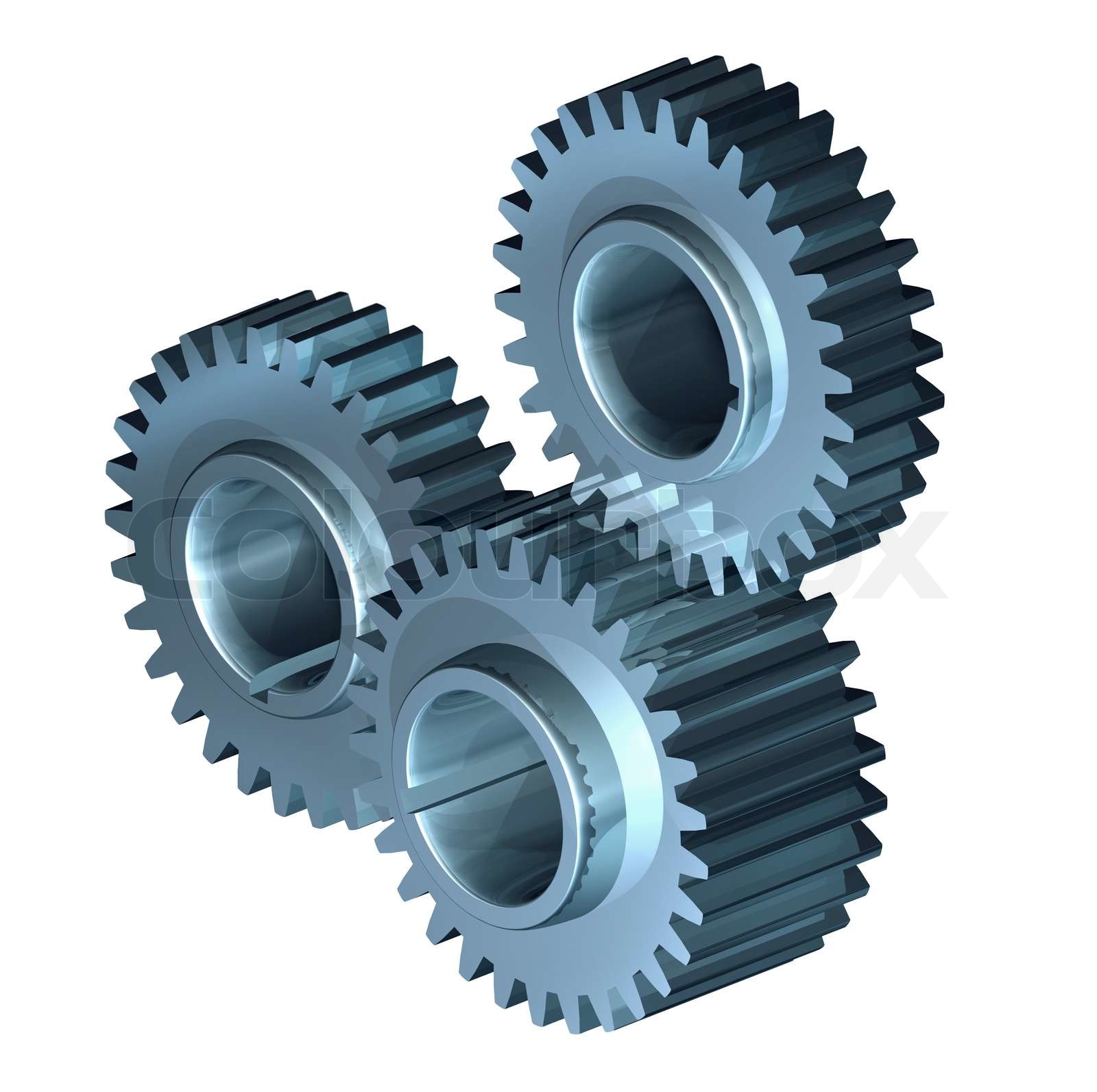 Mechanism of three gear wheels working together | Stock image | Colourbox