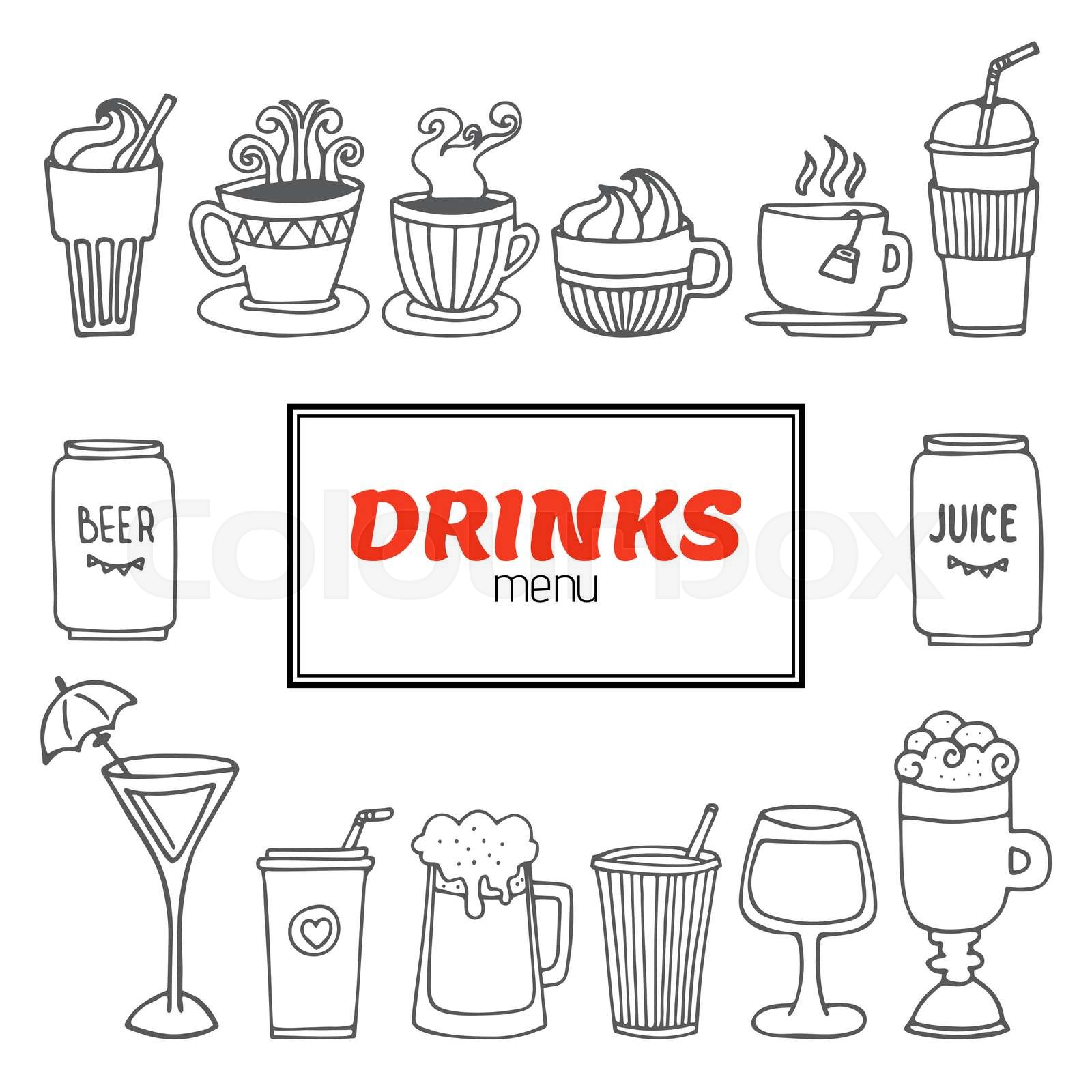 Drinks and beverages hand drawn vector set. Drinks menu collection ...