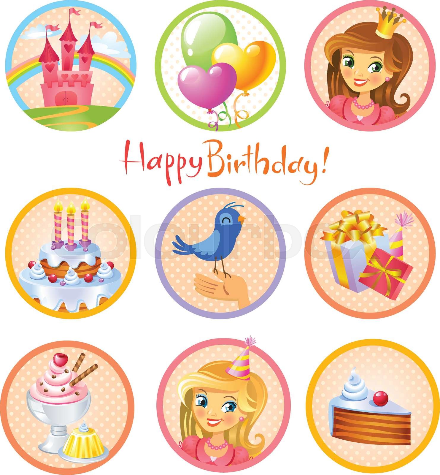 Cute birthday stickers | Stock vector | Colourbox