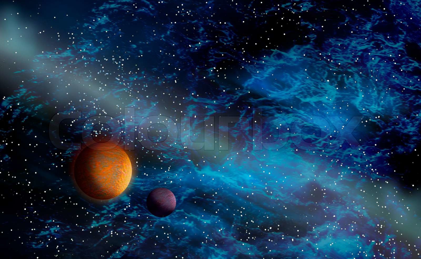 Deep black space with planets and nebulae | Stock image | Colourbox