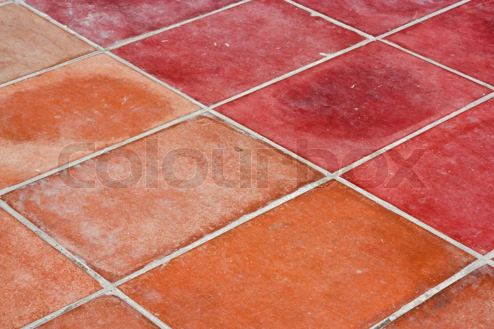 Perspective of Square red tiles floor | Stock image | Colourbox