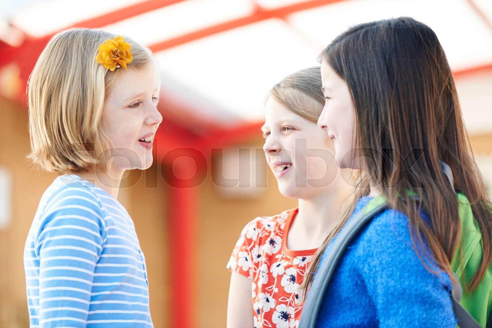 Group Of Girls Talking Outside School Building | Stock image | Colourbox