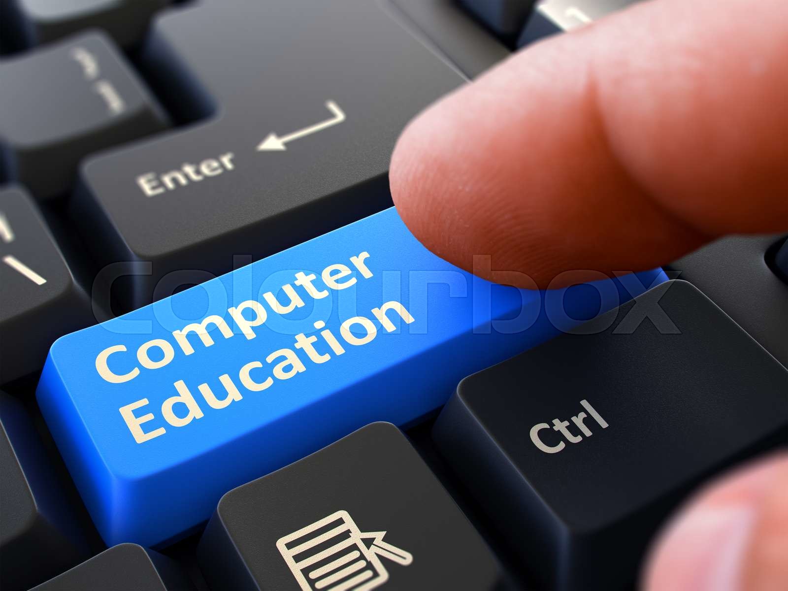 Computer Education Concept. Person Click Keyboard Button. | Stock image ...
