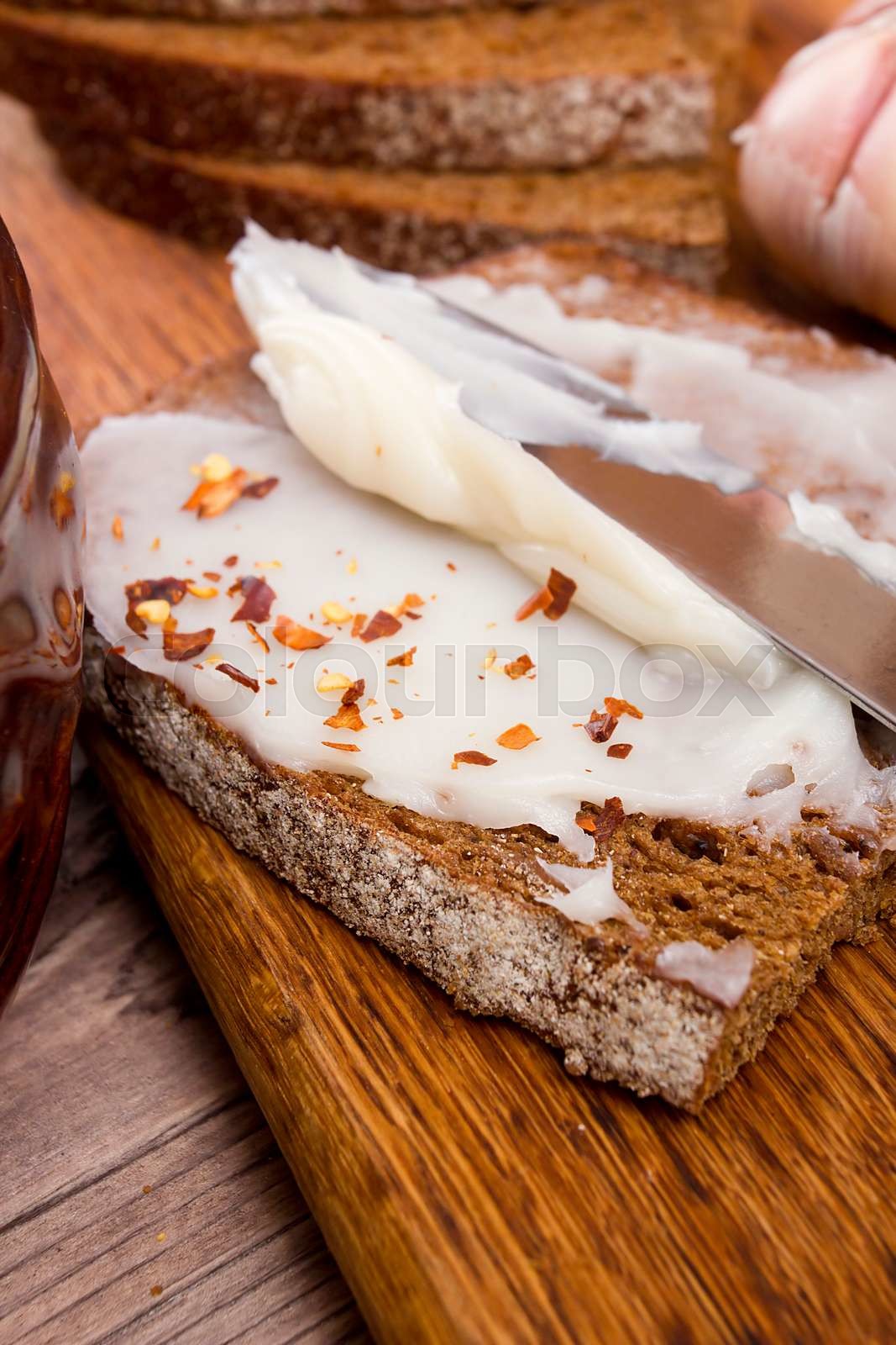 Bread with the softened lard | Stock image | Colourbox