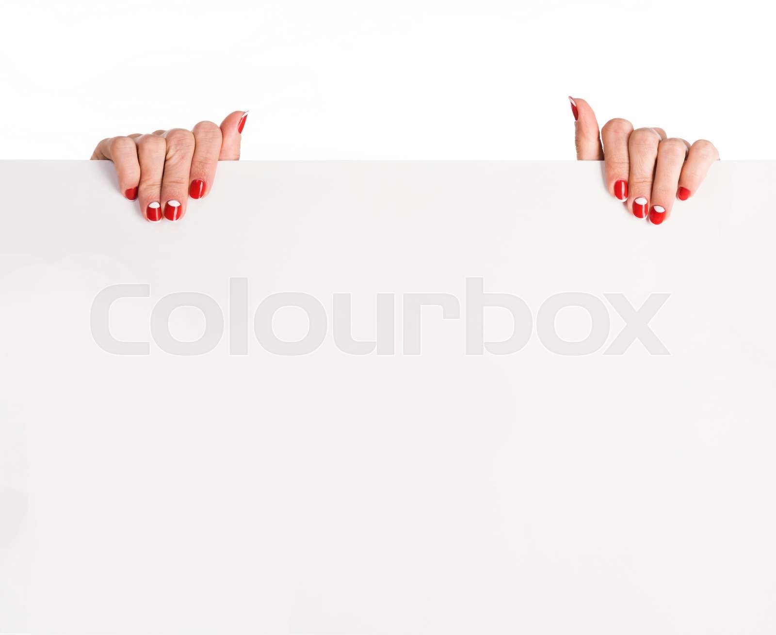 hands holding big blank paper | Stock image | Colourbox
