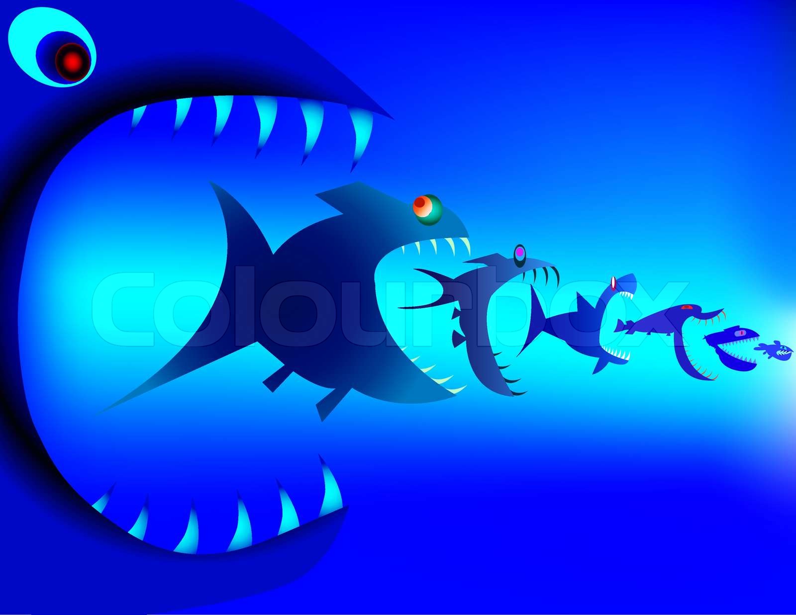 Fish predators devour each other | Stock vector | Colourbox