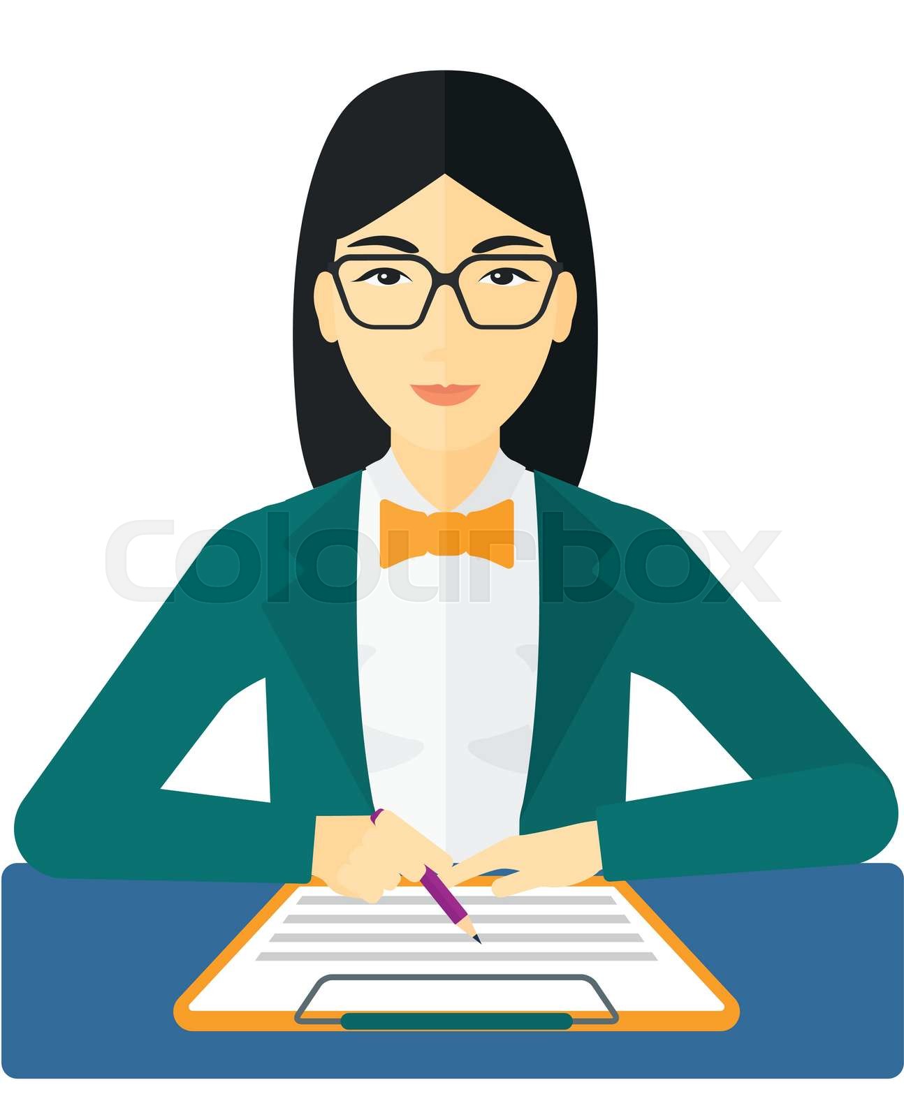 Woman signing contract. | Stock vector | Colourbox