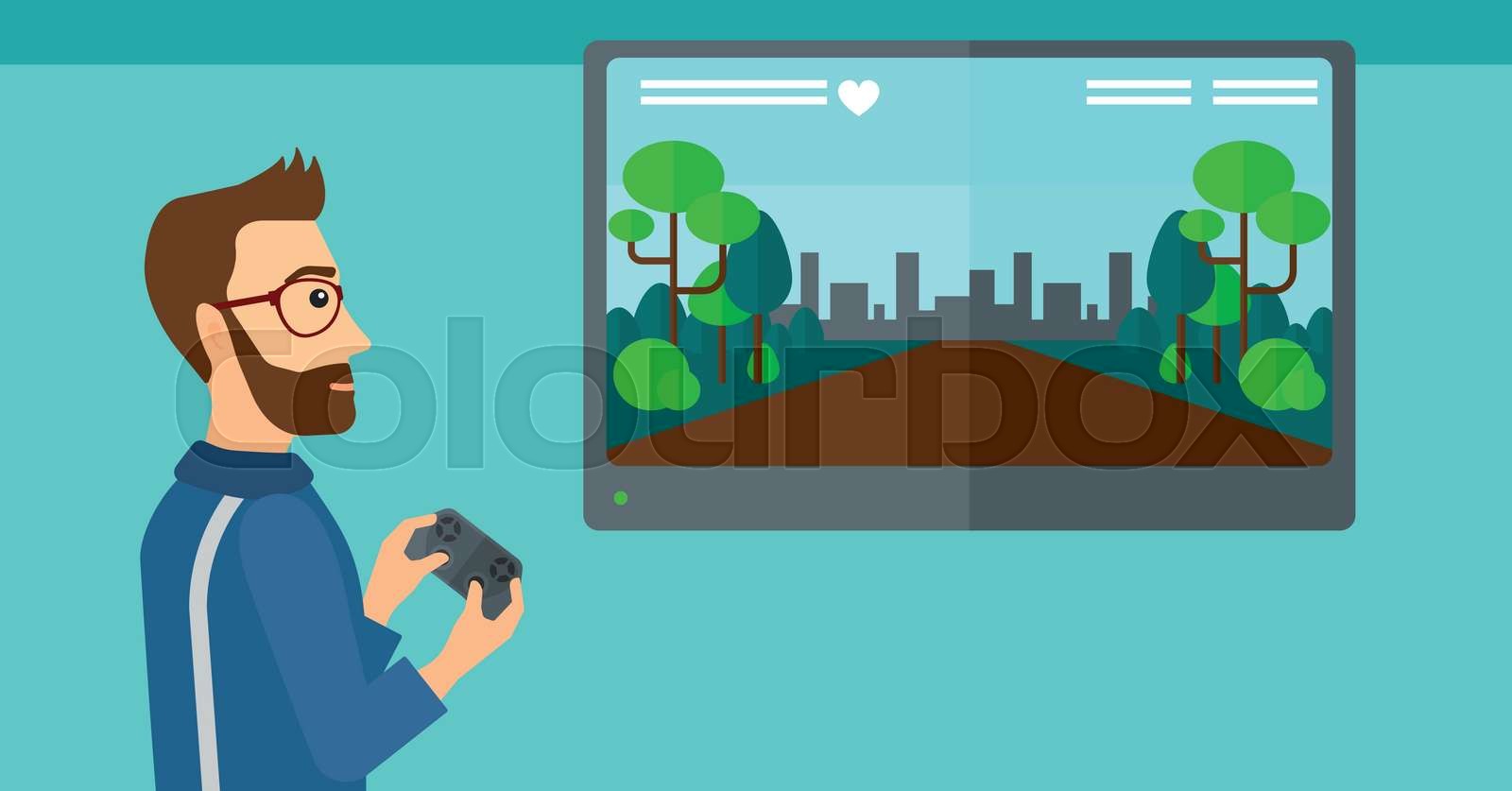 Man playing video game. | Stock vector | Colourbox