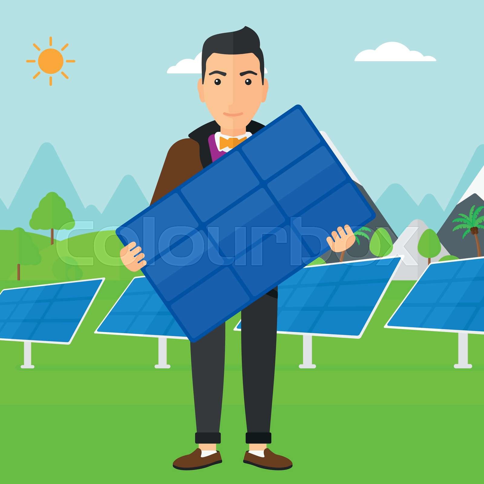 Man holding solar panel. | Stock vector | Colourbox