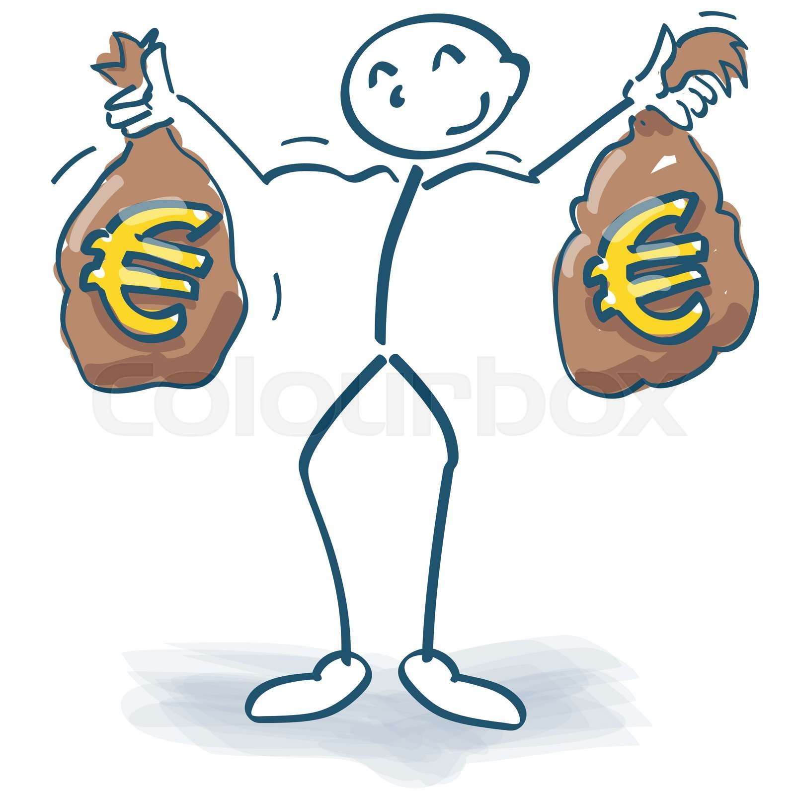 Stick figure with money bags full of euros | Stock-Vektor | Colourbox