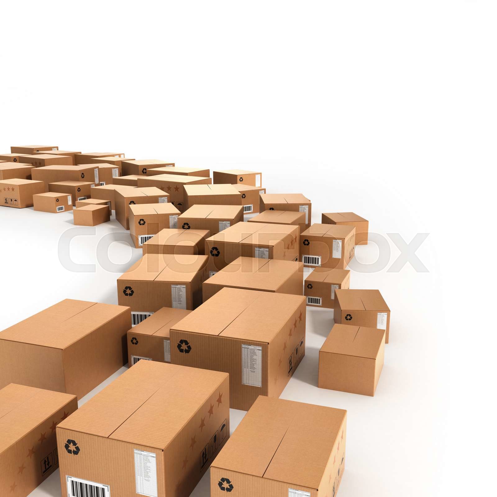 different size boxes are laid out in a row along the path | Stock image ...