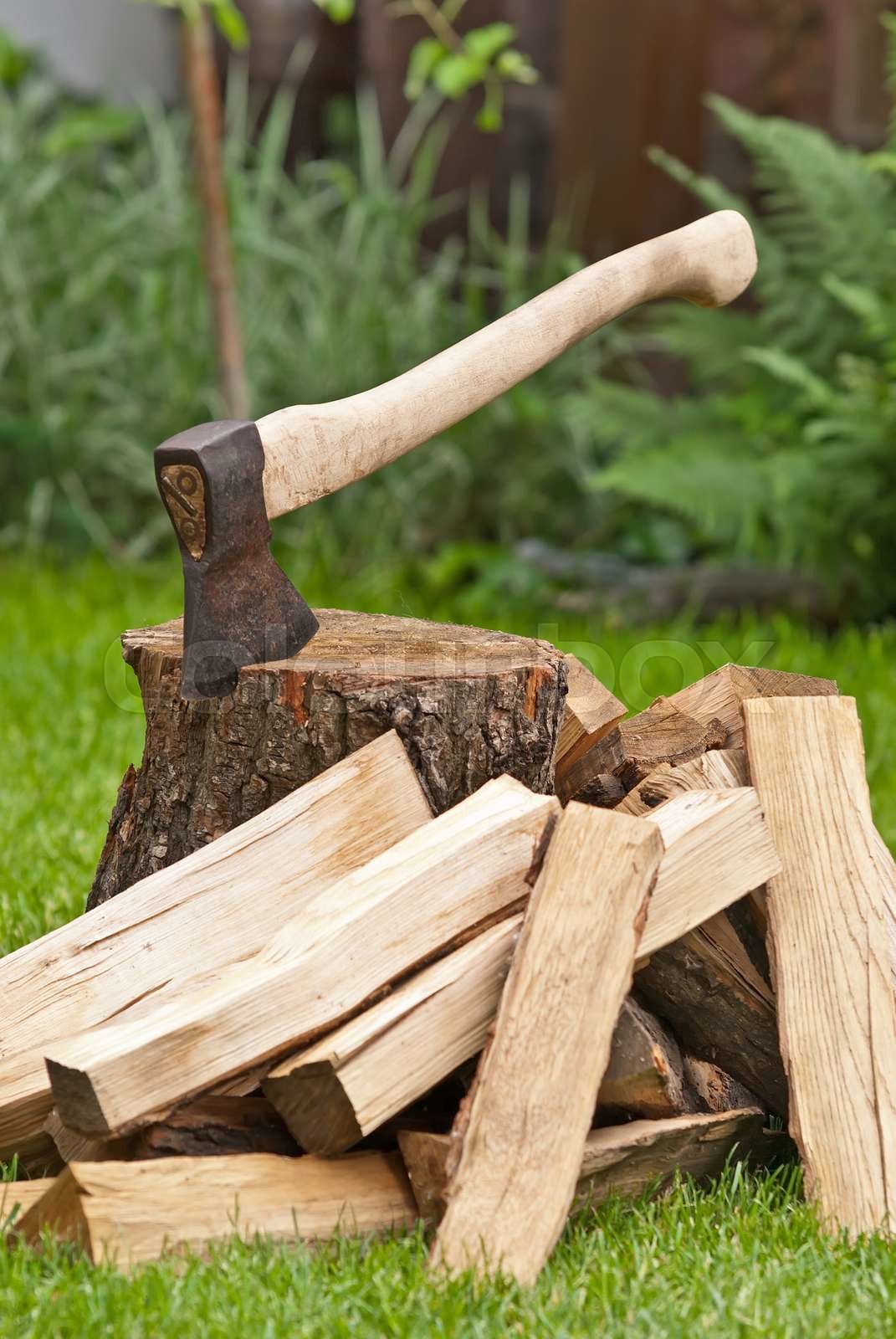 old used ax with a log | Stock image | Colourbox