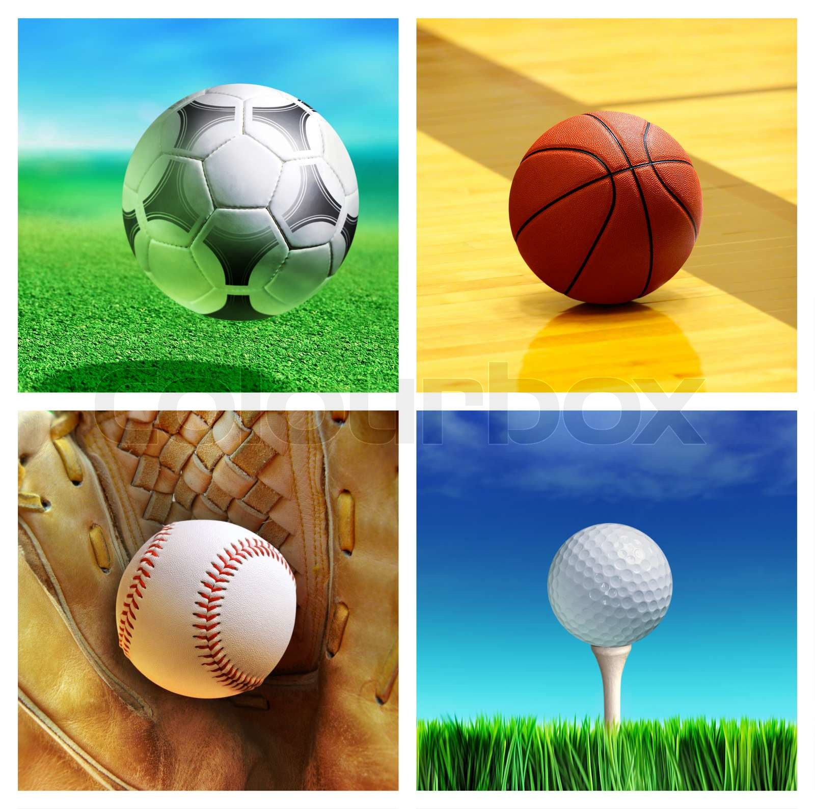 collage of sport balls which correspond to the game | Stock image ...