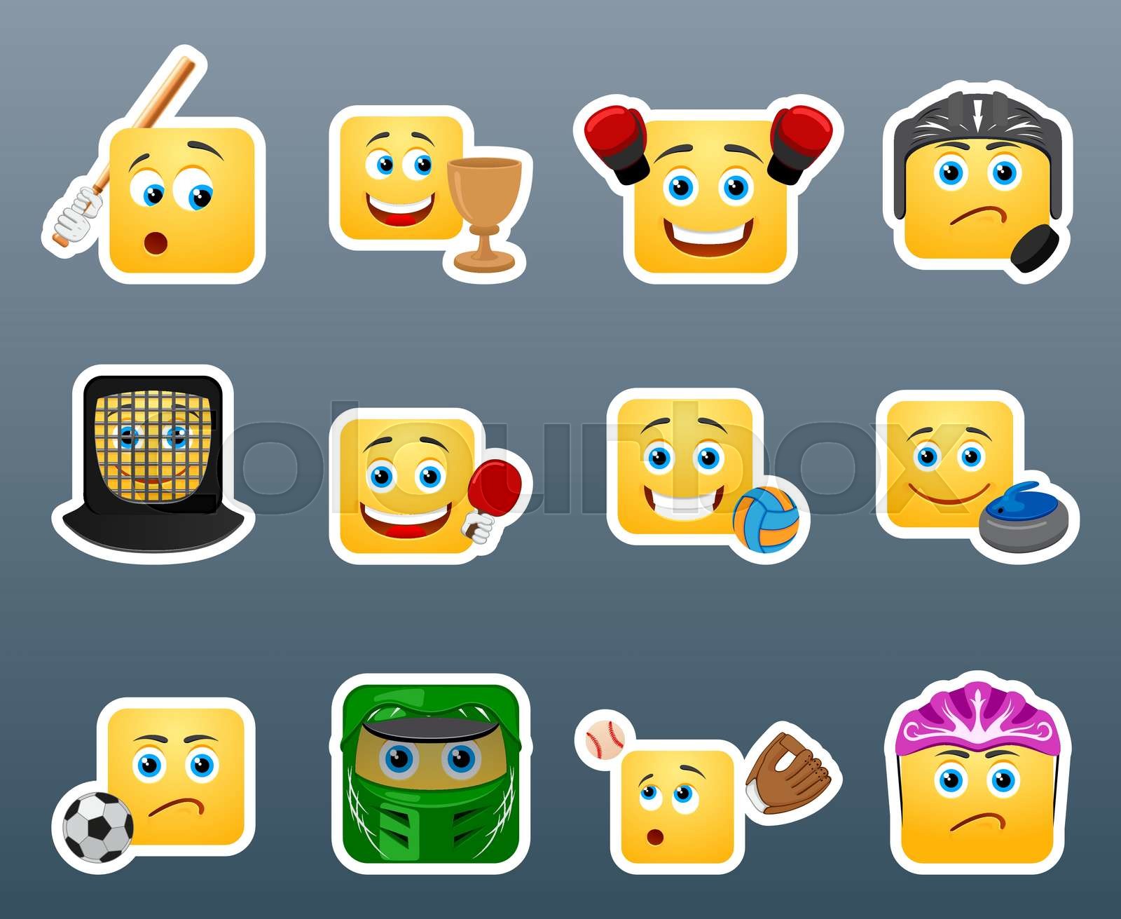 Sport games smile stickers | Stock vector | Colourbox