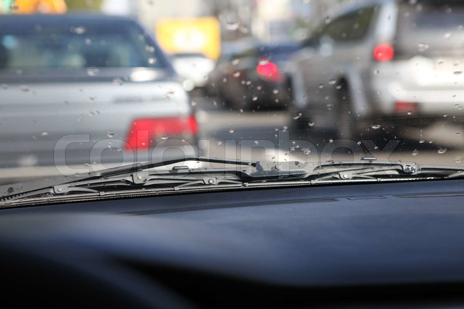 picture of car interior with rain drops on windshield | Stock image ...