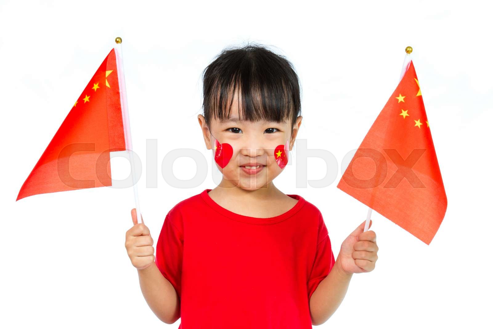 Asian Little Chinese Girl Holding China Flag | Stock image | Colourbox
