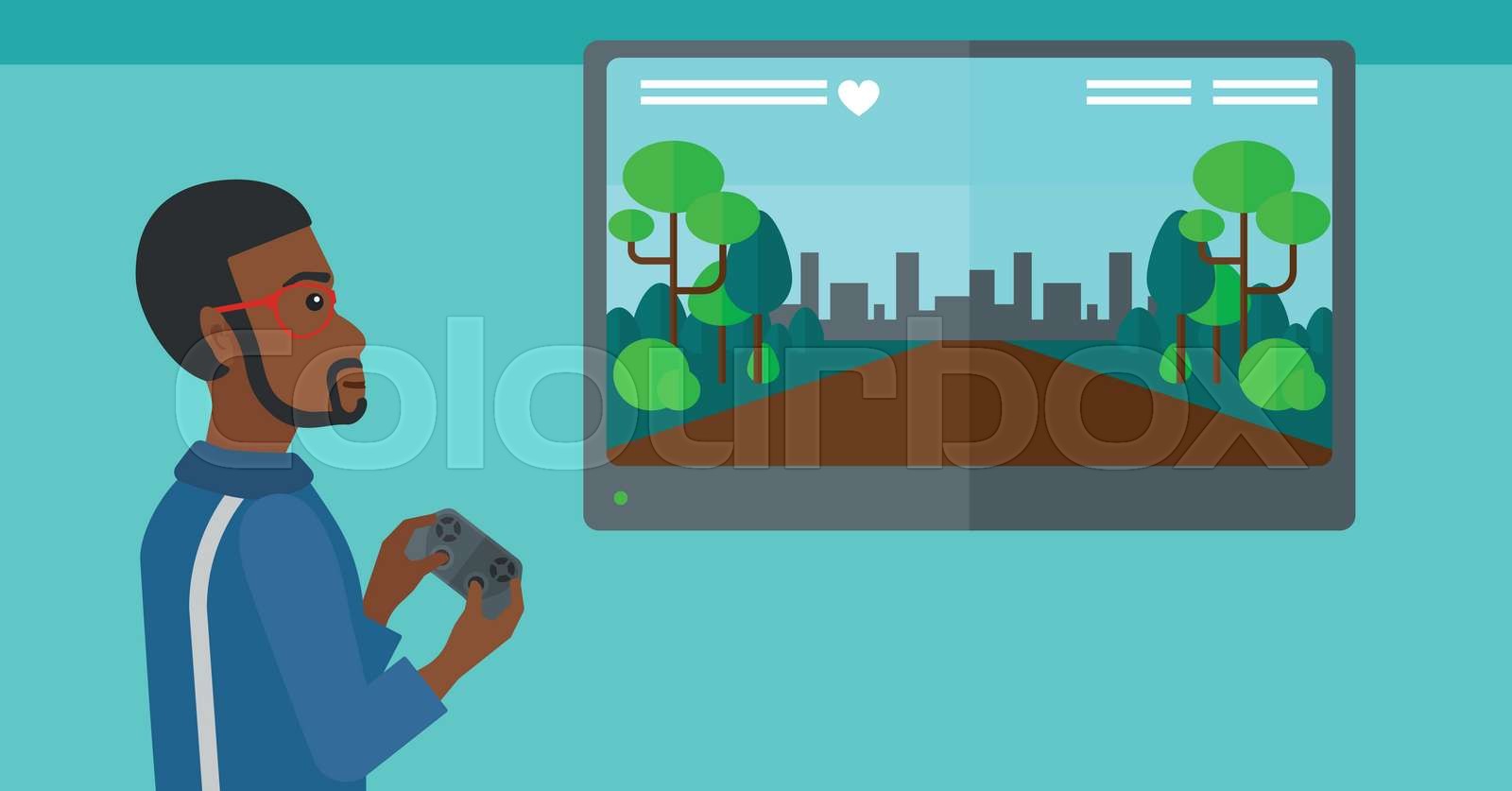 Man playing video game. | Stock vector | Colourbox