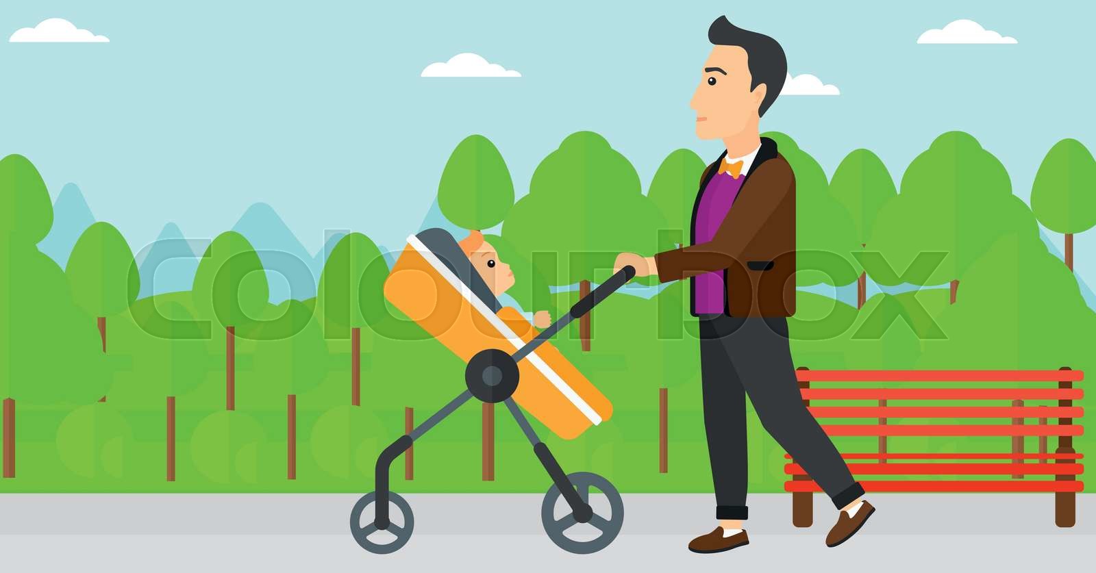 Man pushing pram. | Stock vector | Colourbox