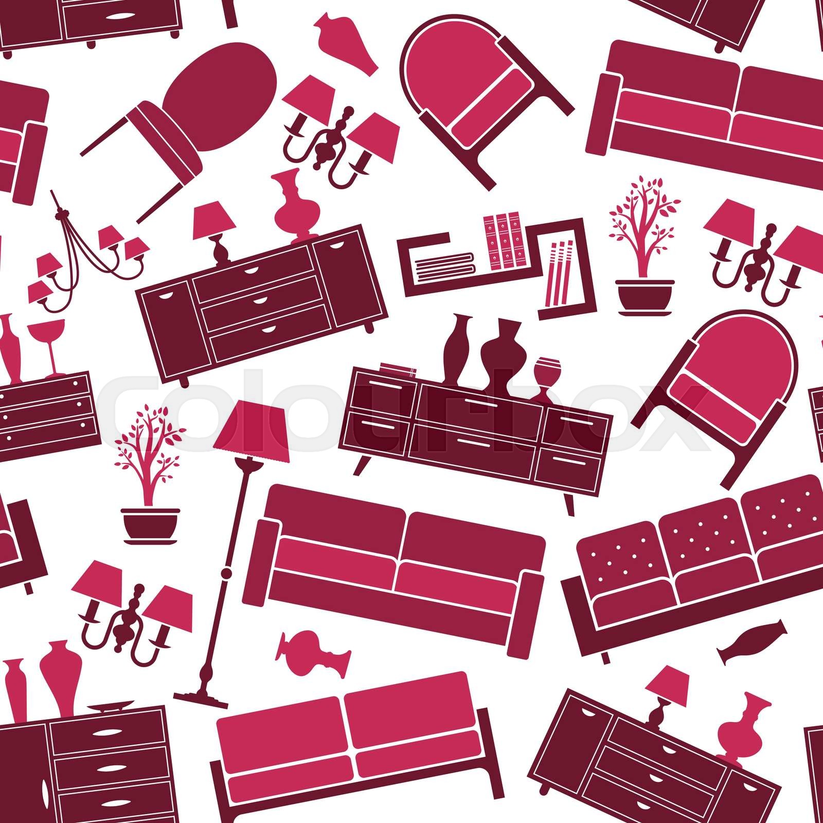 Seamless pattern of interior and furniture | Stock vector | Colourbox