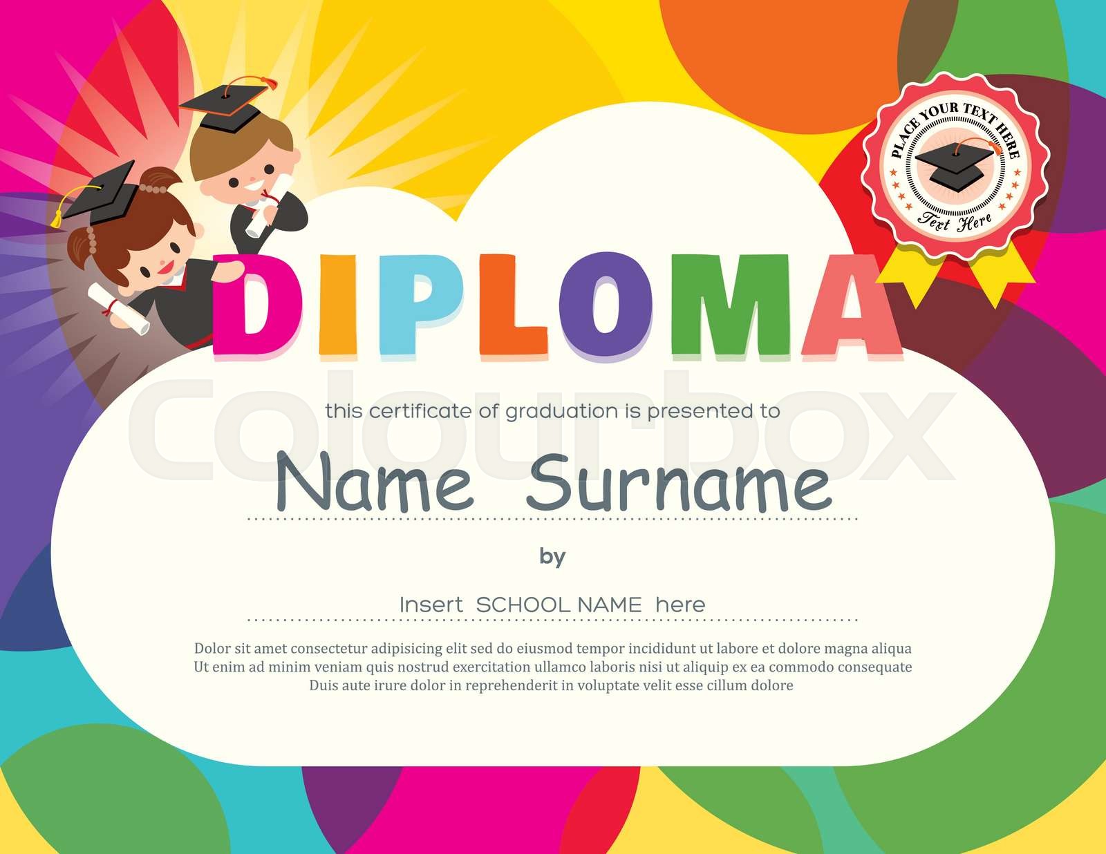 Preschool Elementary school Kids Diploma certificate design template ...