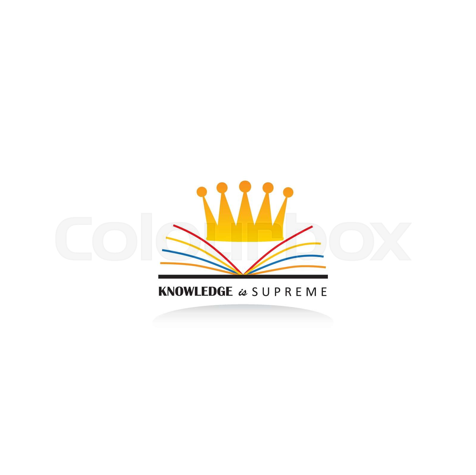 concept of knowledge as king using book and crown graphic icon on white ...