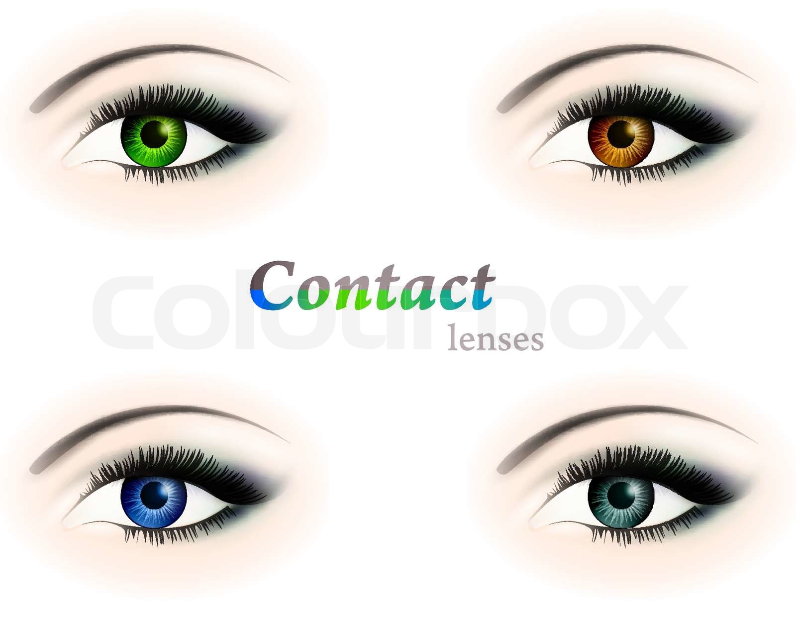 vier verschiedenen Farben die Augen mit Kontaktlinsen: braun, blau ...