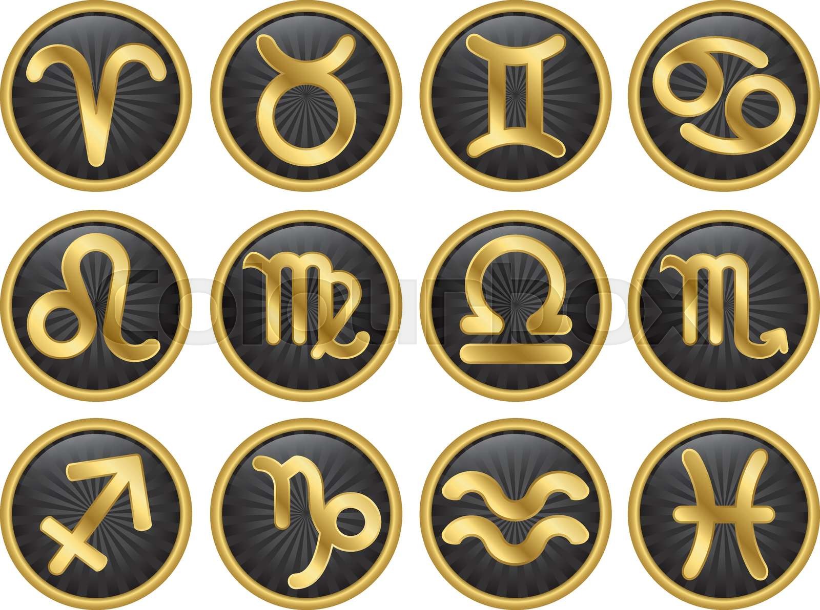 Zodiac golden signs, set of golden zodiac signs, vector illustration ...