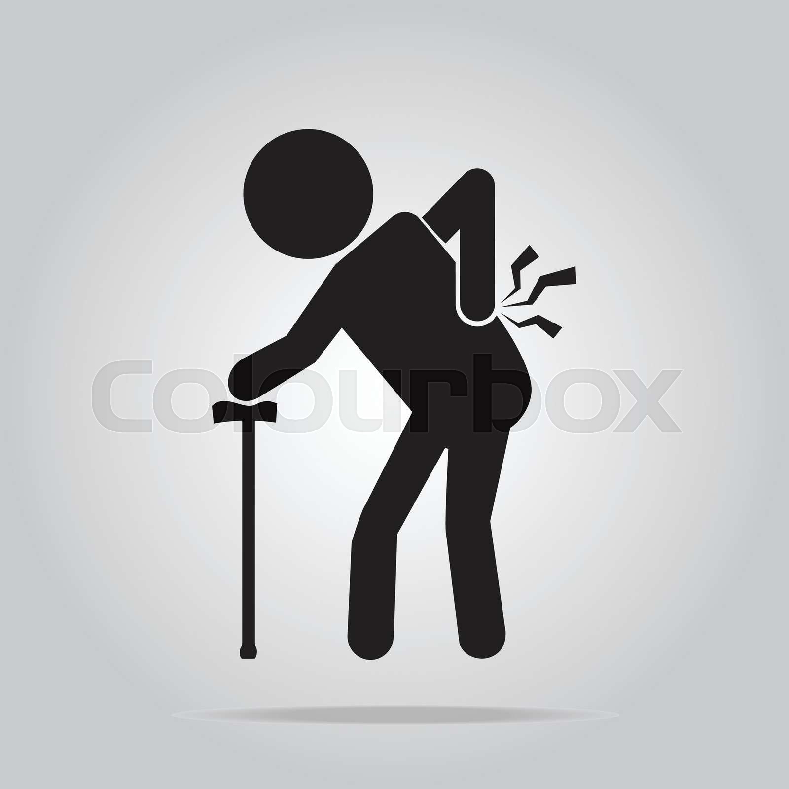 Elderly Man with stick and injury of the back pain icon | Stock vector ...