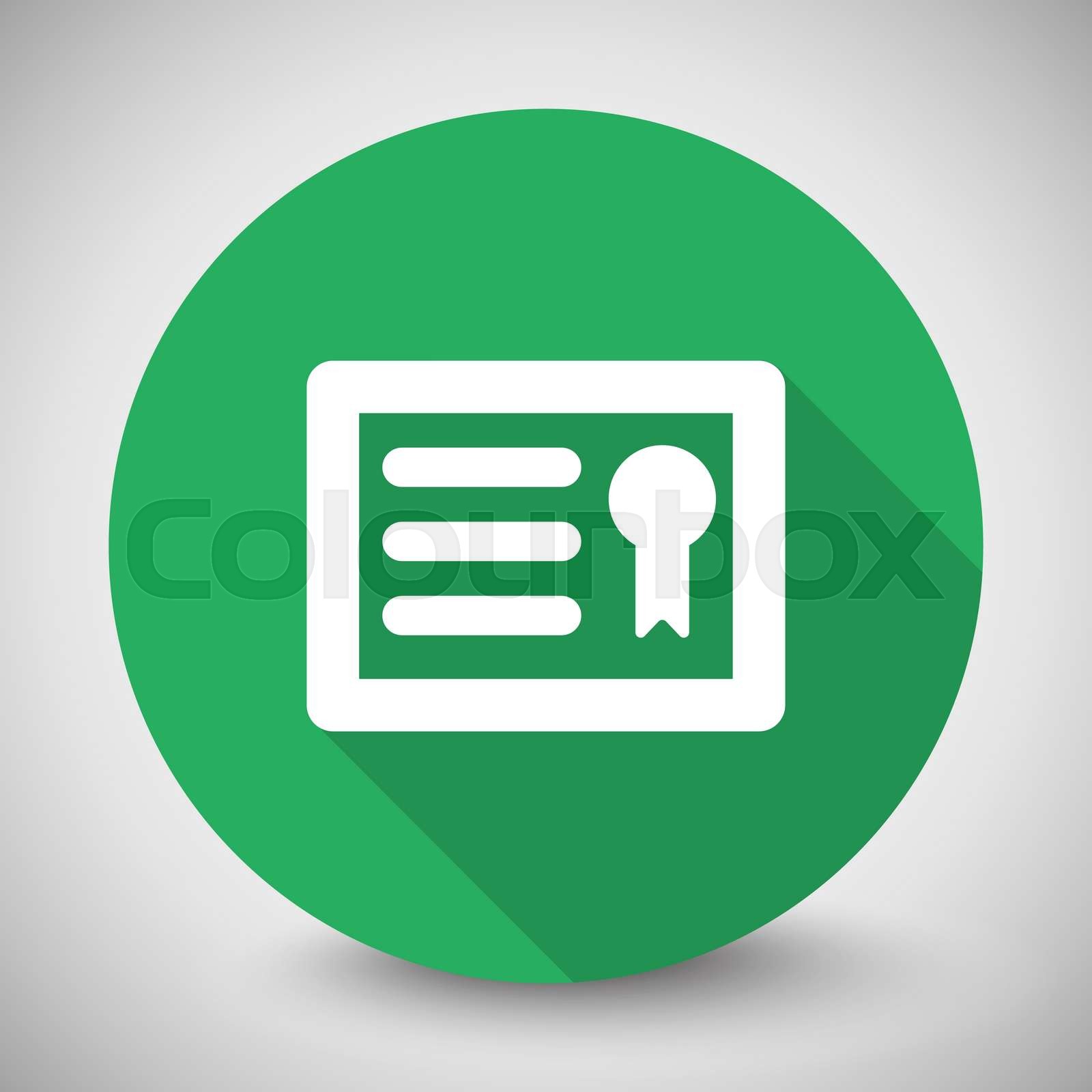 White Diploma icon with long shadow on green circle | Stock vector ...