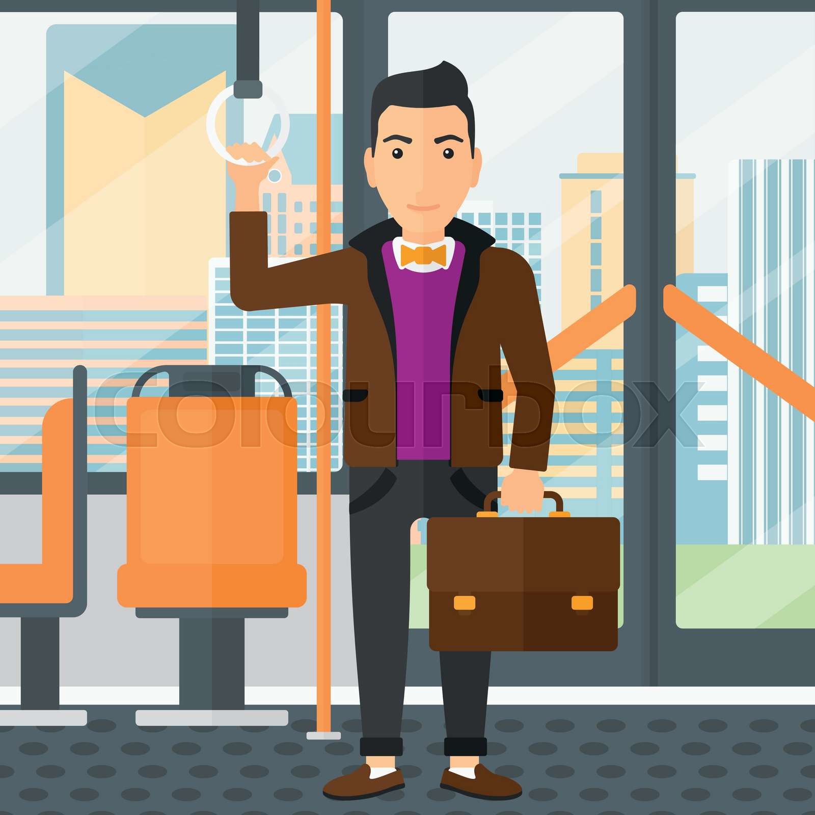 Man standing inside public transport. | Stock vector | Colourbox