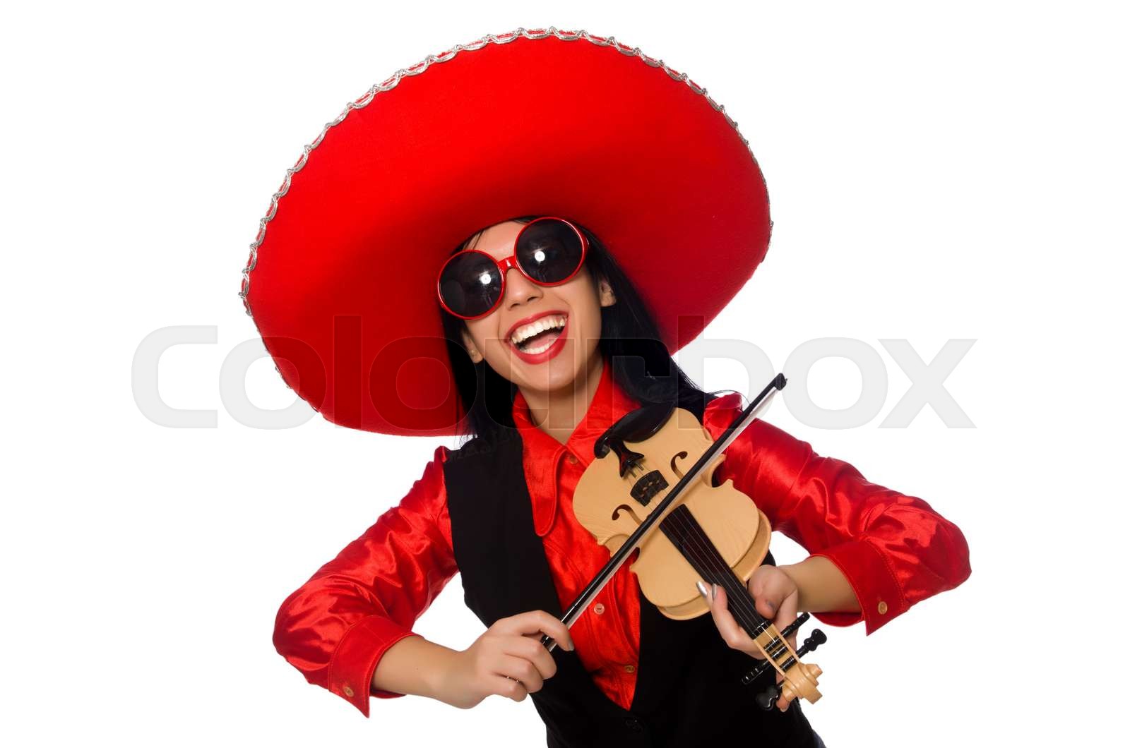 Mexican woman with violin isolated on white | Stock image | Colourbox