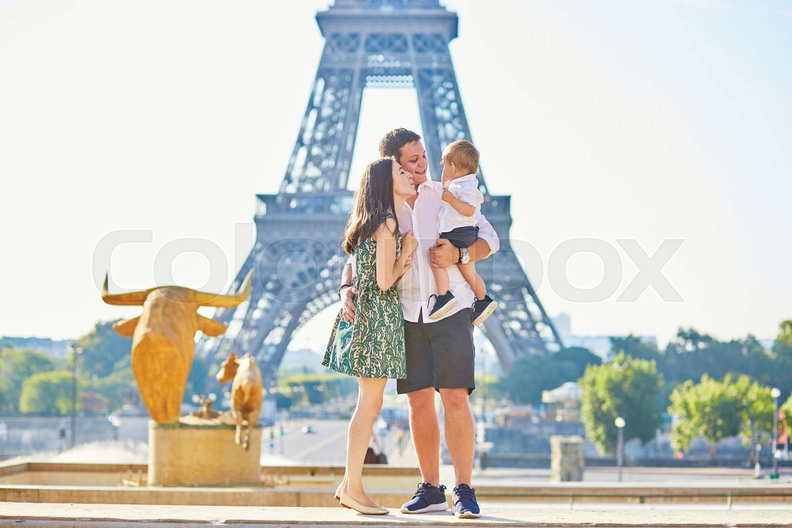 Happy family enjoying their vacation in Paris, France | Stock image ...