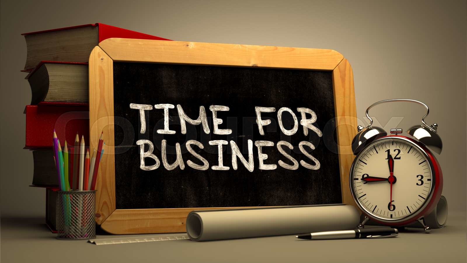 Handwritten Time for Business on a Chalkboard. | Stock image | Colourbox