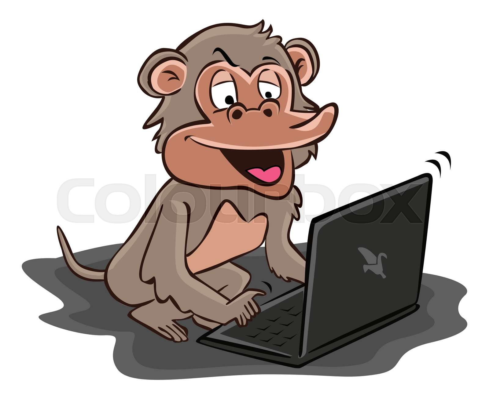 Monkey using computer | Stock vector | Colourbox