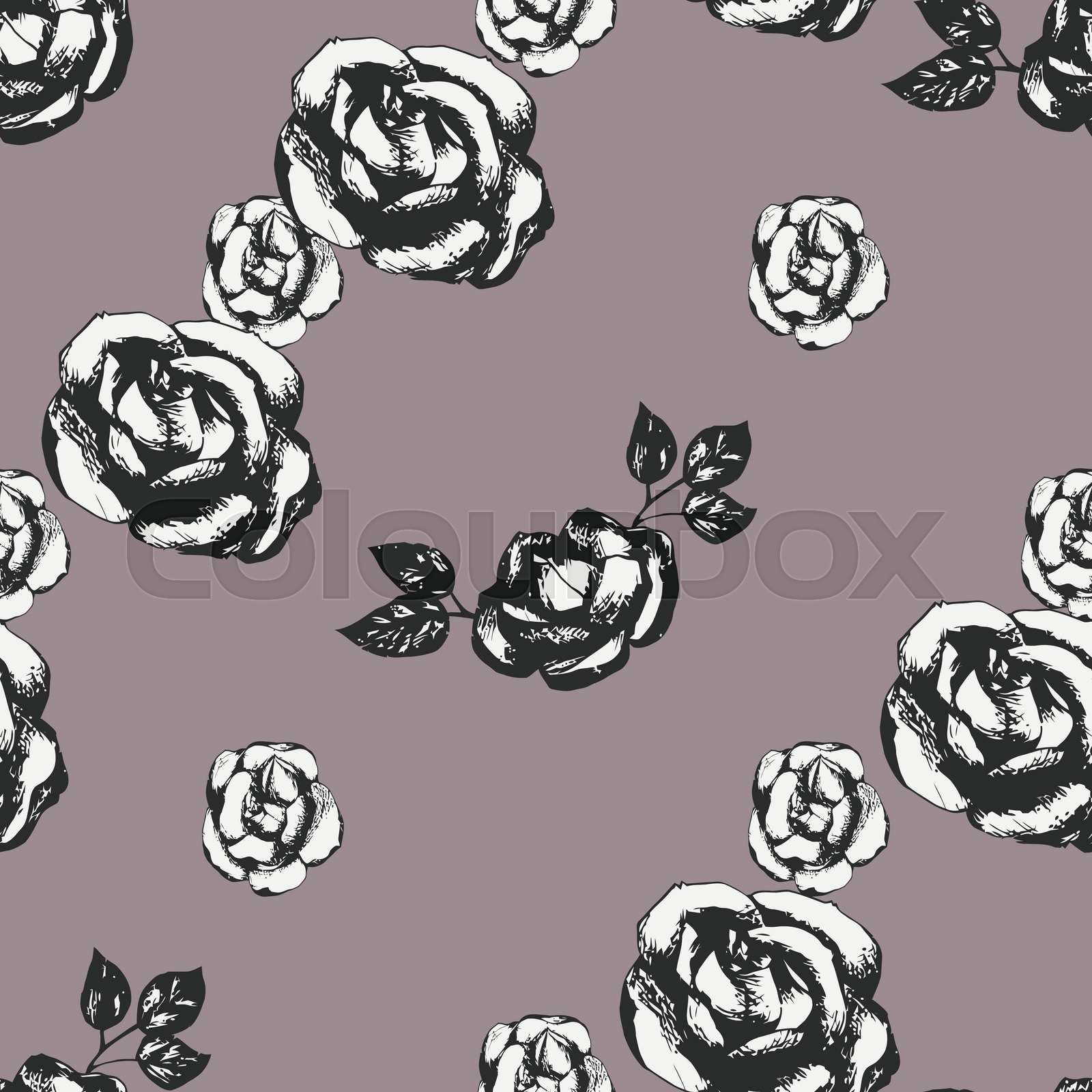 Vintage black and white rose pattern | Stock vector | Colourbox