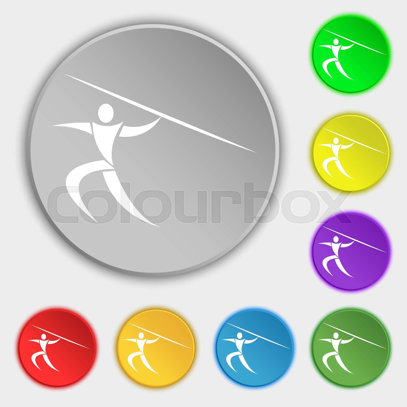 Summer sports, Javelin throw icon sign. Symbol on eight flat buttons ...