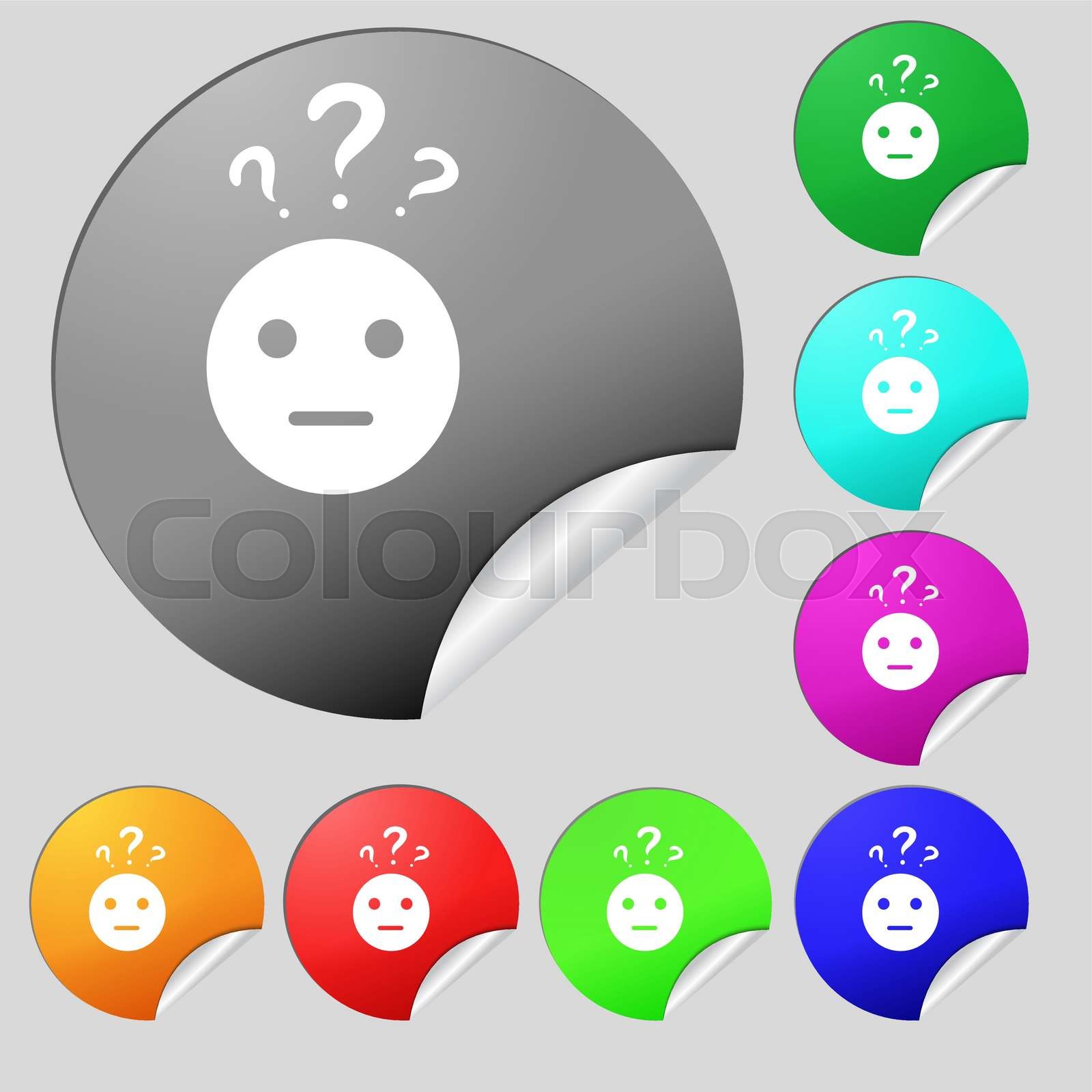 question mark and man, incomprehension icon sign. Set of eight multi ...