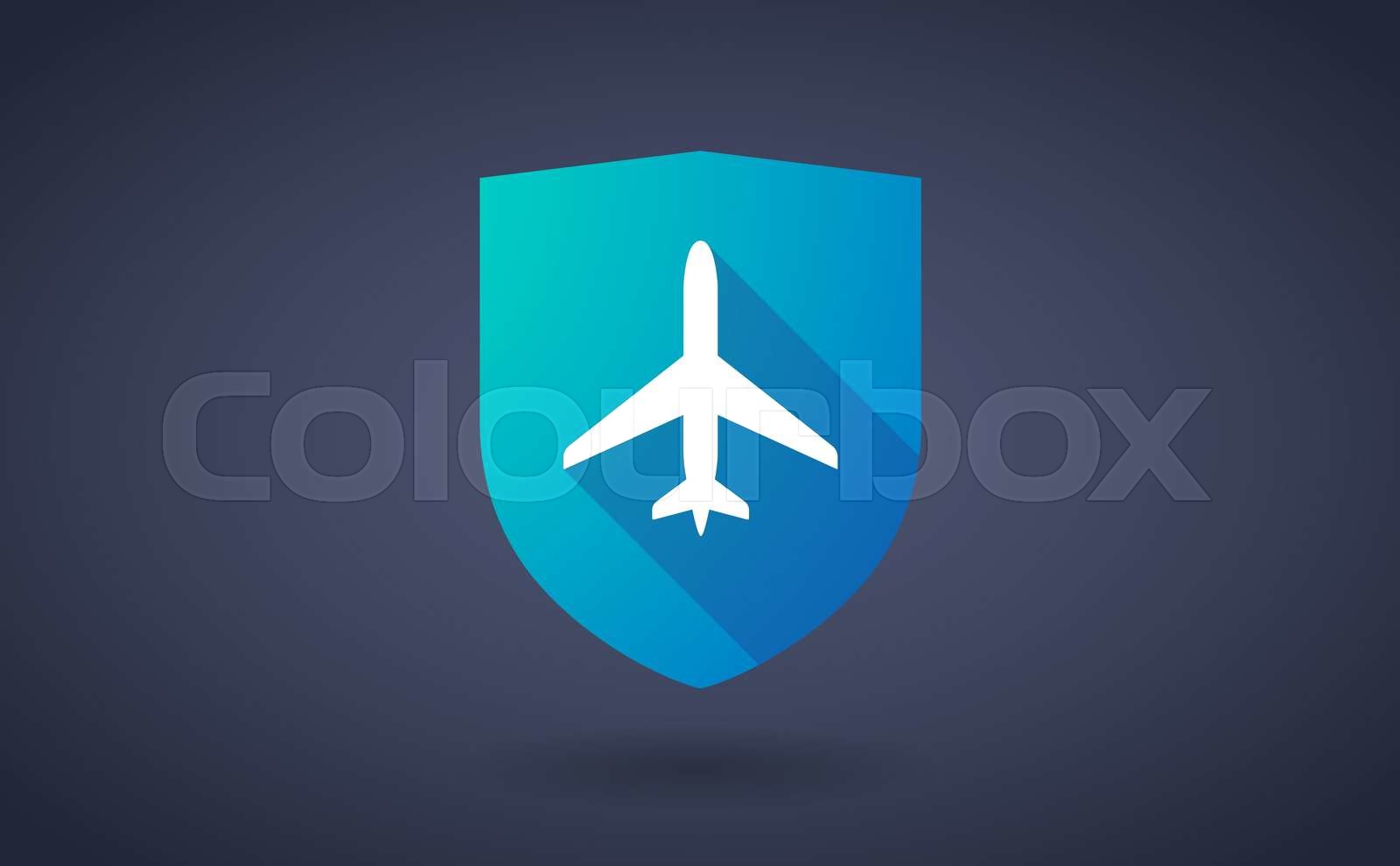 Long shadow shield icon with a plane | Stock vector | Colourbox