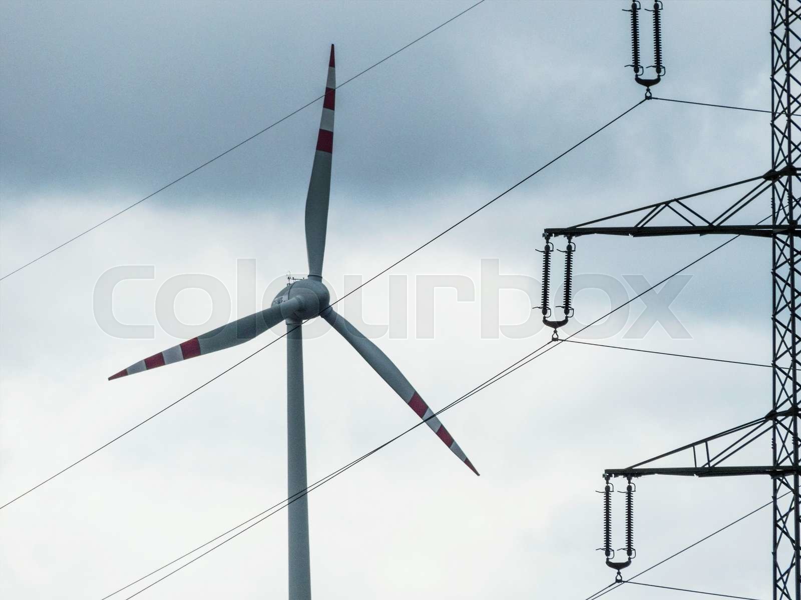 windmill and power poles | Stock image | Colourbox