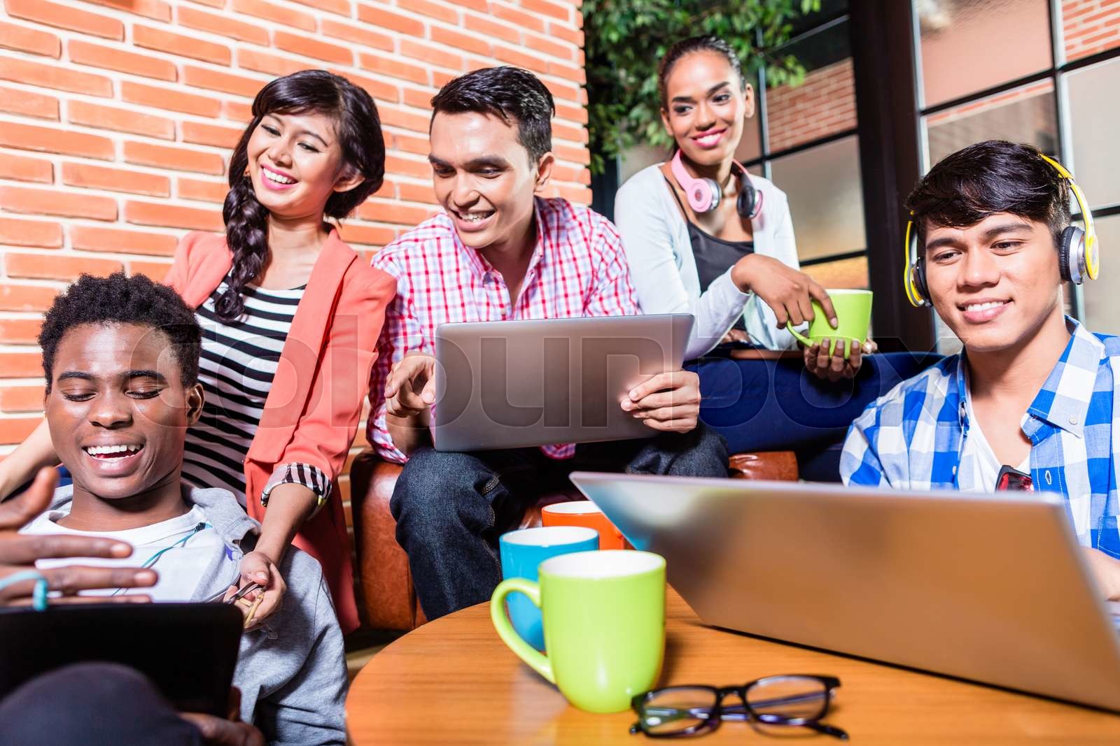 Group of diversity college students learning on campus | Stock image ...