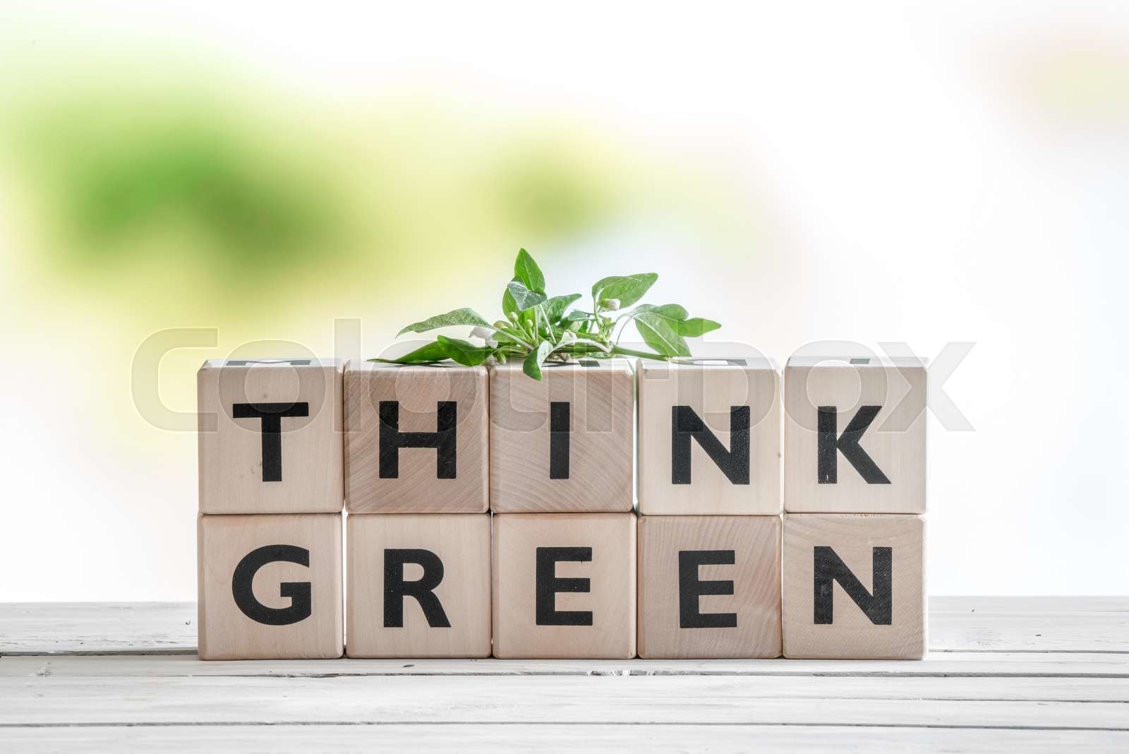 Think green sign with a plant | Stock image | Colourbox
