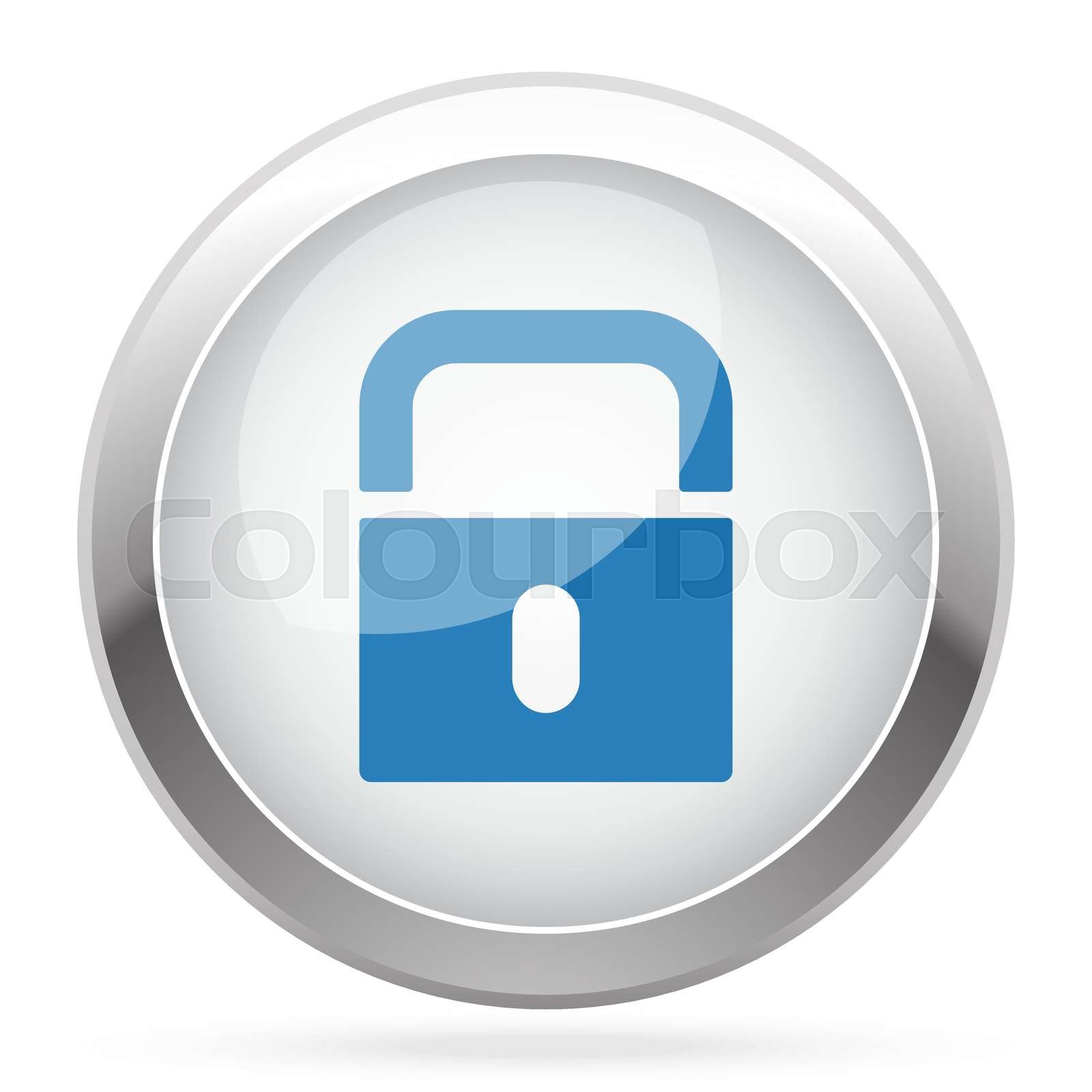 Blue Lock icon on white glossy chrome app button | Stock vector | Colourbox