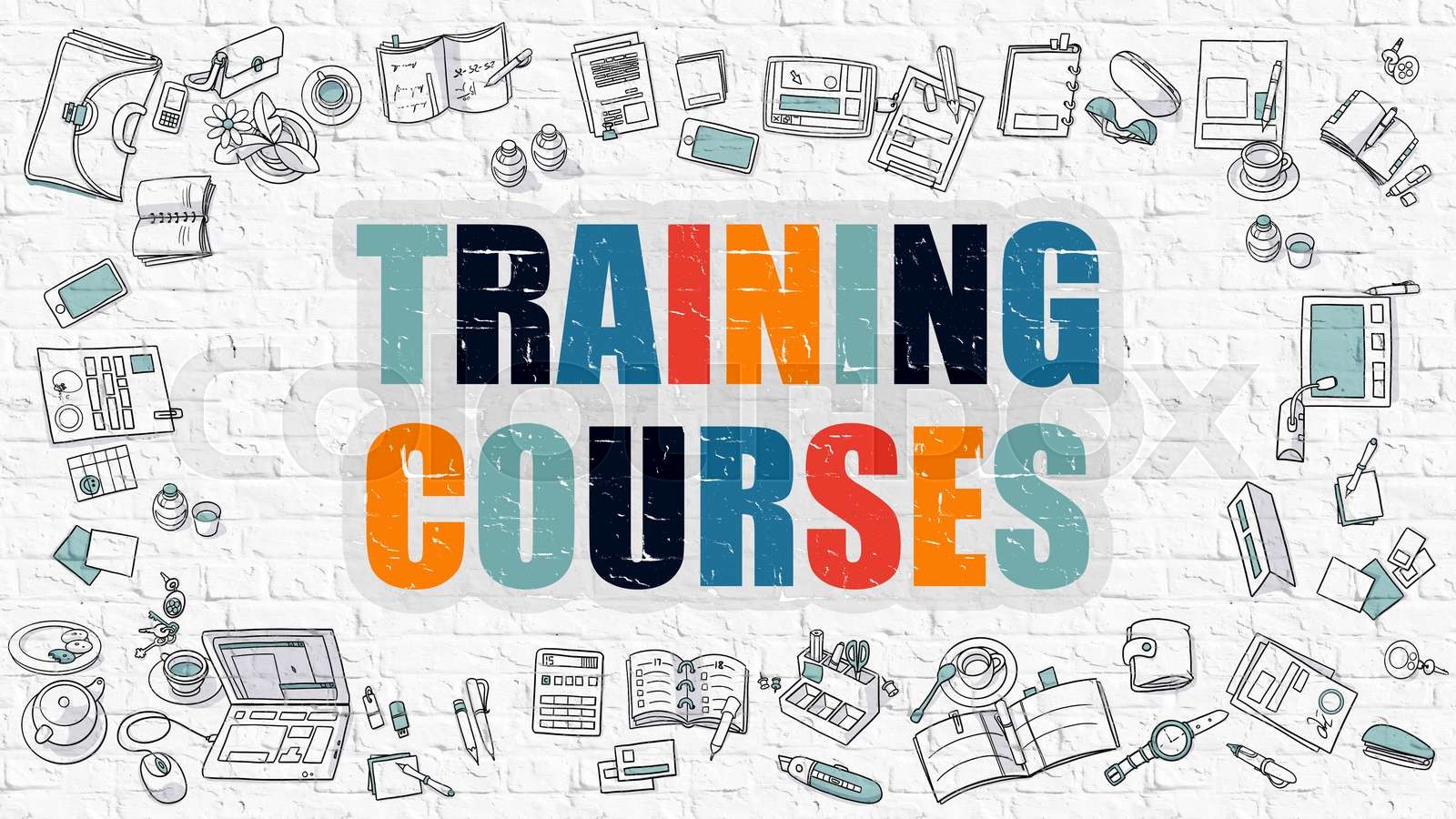 Training Courses on White Brick Wall. | Stock image | Colourbox